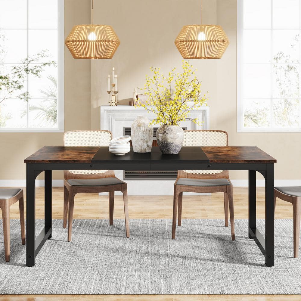 BYBLIGHT Roesler Vintage Brown Engineered Wood 71 in. 4 Legs Dining ...