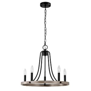 WAREHOUSE OF TIFFANY Ultan 20 in. 5-Light Indoor Matte Black and Faux ...