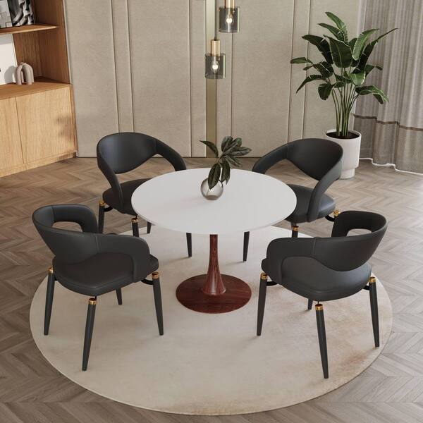 Leisuremod Bristol 31 in. Round Dining Table with MDF Top and Walnut ...