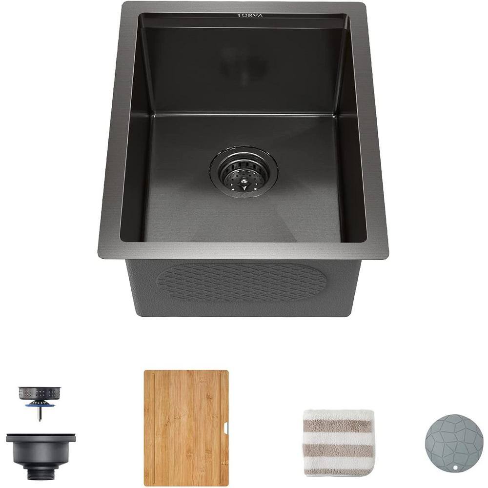 Bright Black Stainless Steel 14 in. L Single Bowl Undermount Kitchen ...