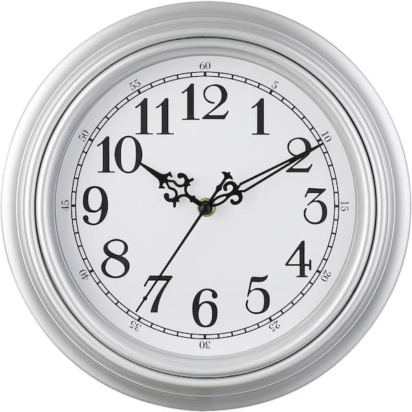 10 in. Silver Non Ticking Classic Silent Vintage Wall Clocks UMS6HML - The Home Depot