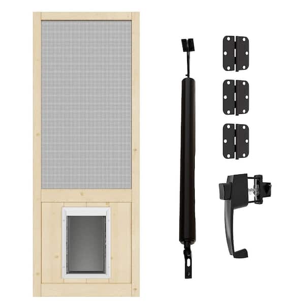 ARK DESIGN 30in. x 80in. Universal Unfinished Pine Screen Door with Dog ...