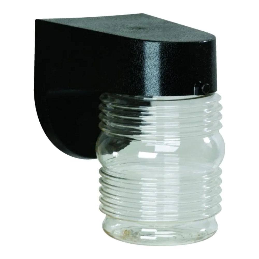 Generic 9.5 in. Black LED Outdoor Wall Lamp with Ribbed Glass Shade ...