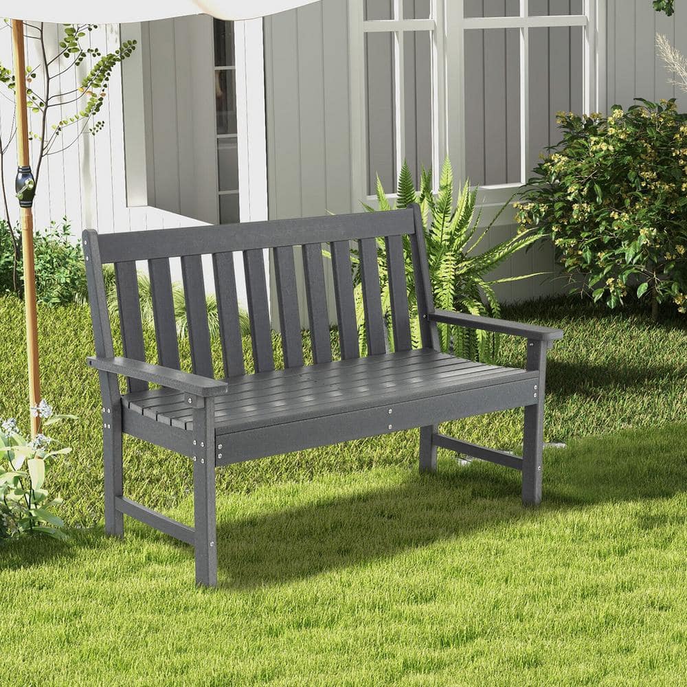 FORCLOVER 52 in. All-Weather Plastic Outdoor Bench with Backrest and ...
