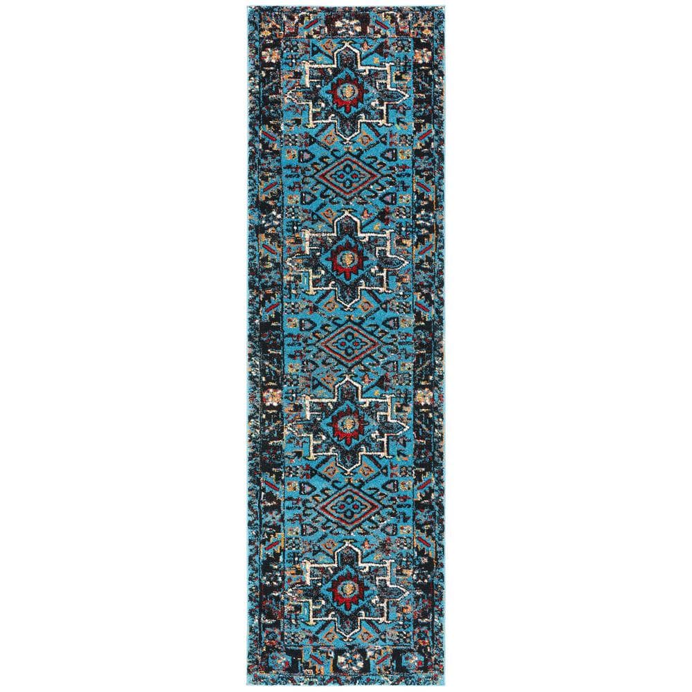 SAFAVIEH Vintage Hamadan Light Blue/Black 2 ft. x 8 ft. Floral Border ...