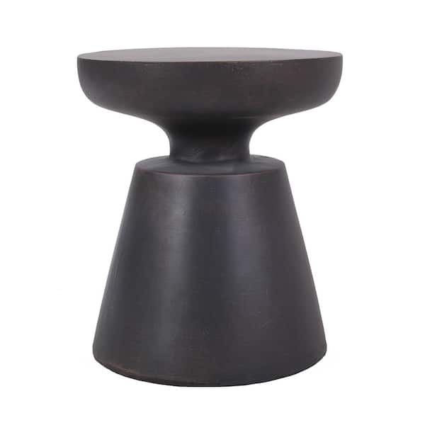 Runesay 17.75 in. Black Round Magnesium Oxide Outdoor Side Table F1803 ...