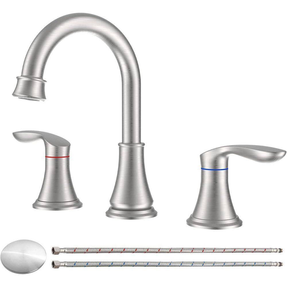 GELE 2-Handle 8 in. Widespread Brushed Nickel Bathroom Sink Faucet with ...