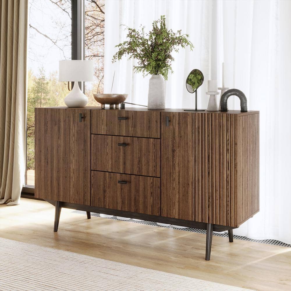 LIVING SKOG Chelsea Brown Particle Board 59 in. Sideboard With Slatted ...