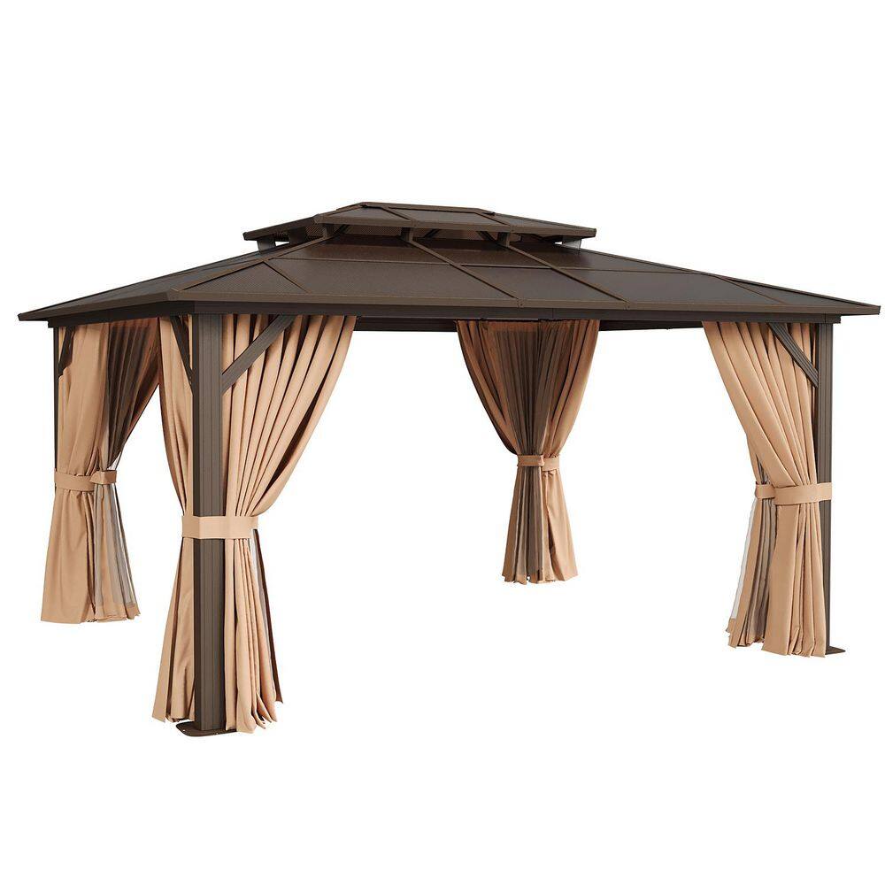 Sizzim Brown Hardtop Gazebo 12 ft. x 12 ft., Aluminum Frame Permanent ...