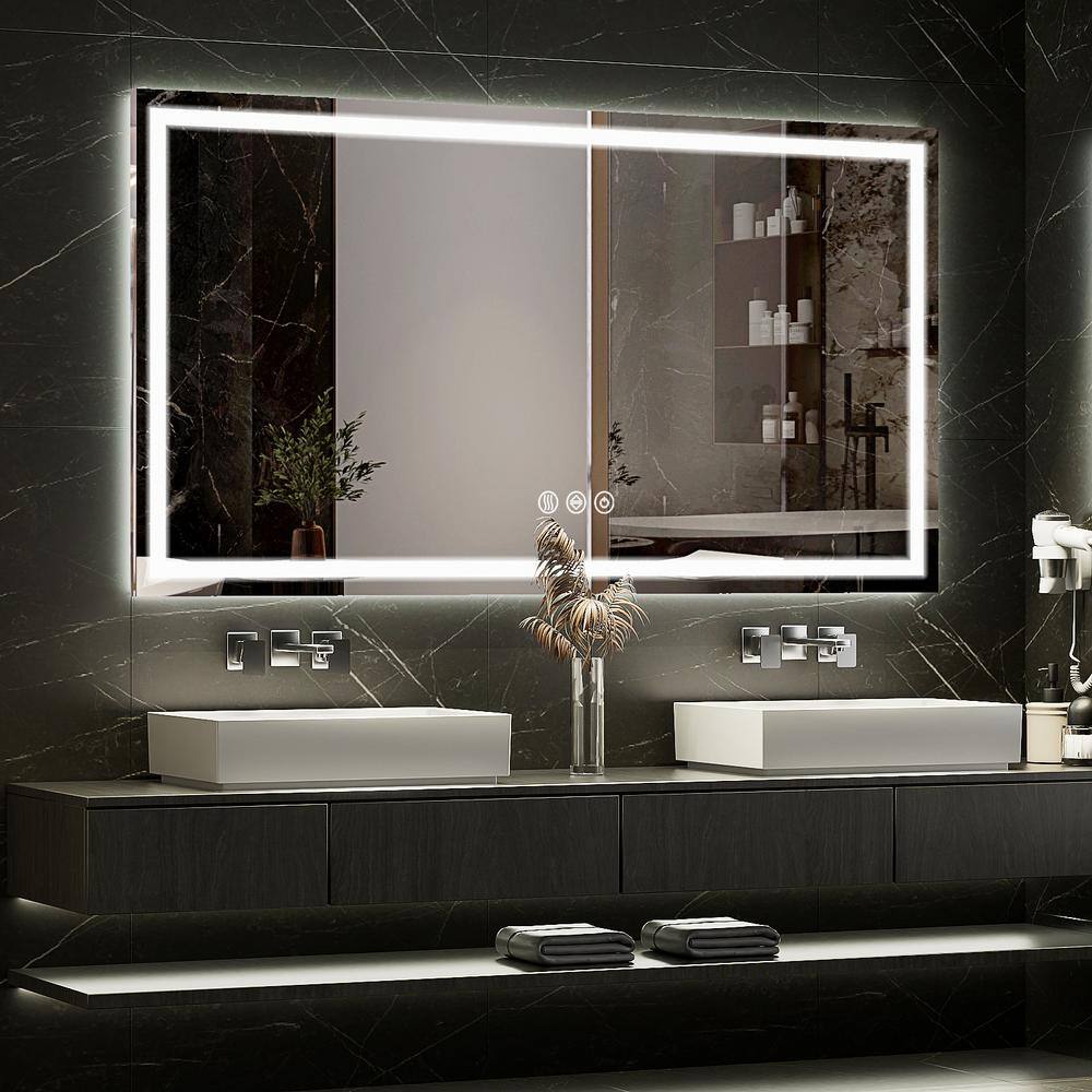 XRAMFY 54.7 in. W x 29.9 in. H LED Frameless Bathroom Vanity Mirror ...