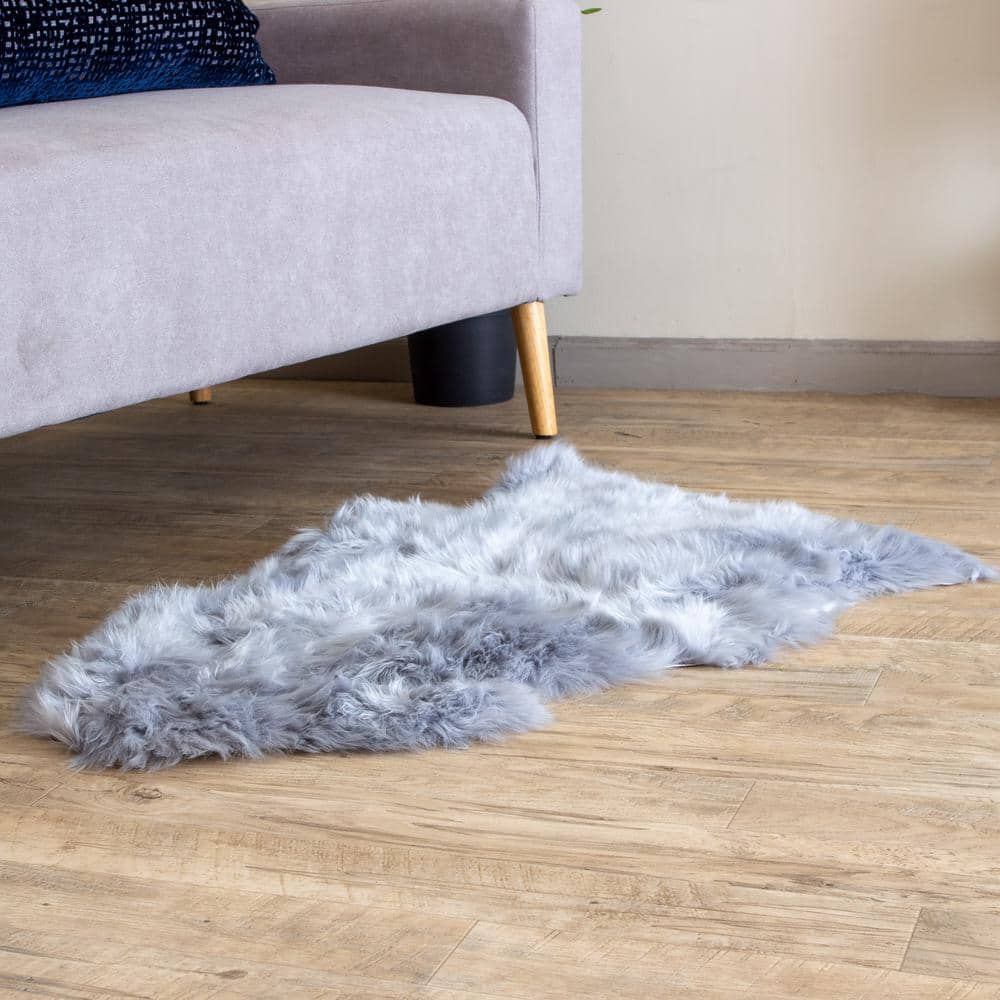 Super Area Rugs Silver 2 ft. x 3 ft. Genuine New Zealand Sheepskin Pelt ...