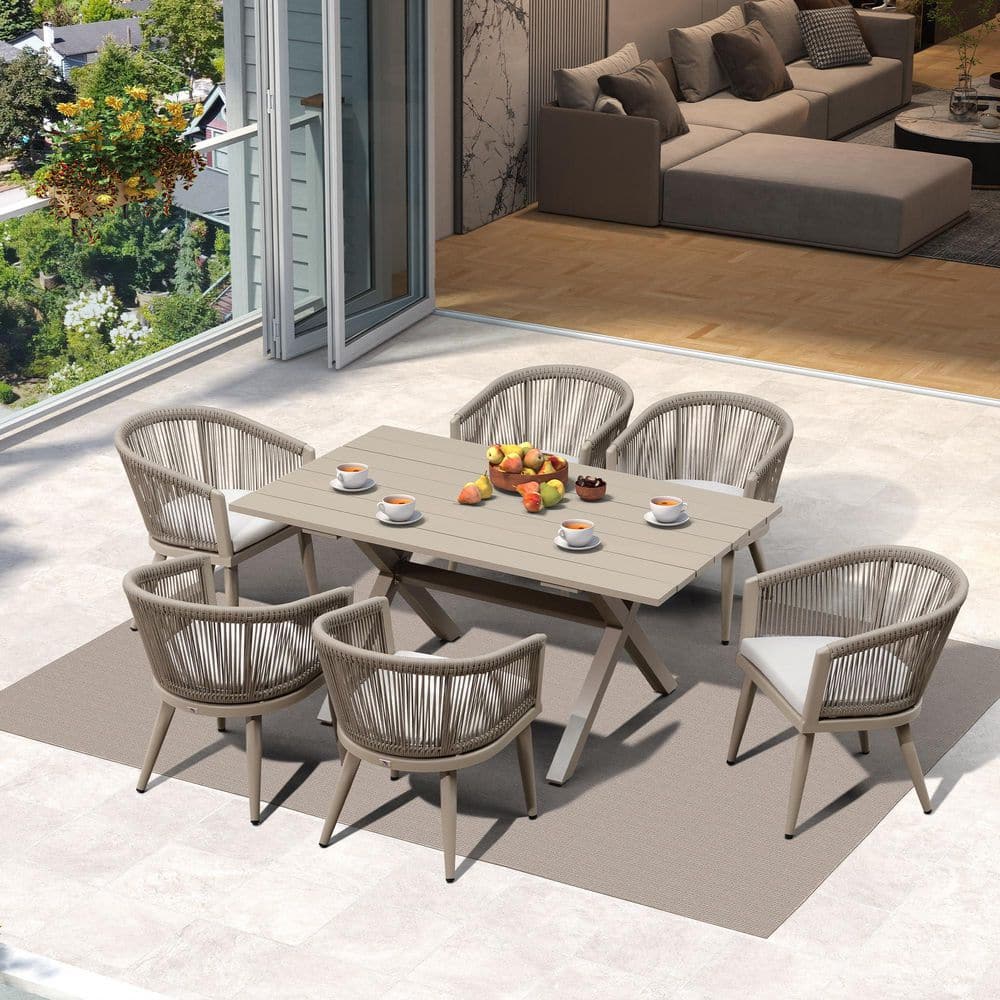 PURPLE LEAF 7-Piece Aluminum All-Weather Wicker Outdoor Dining Set with ...