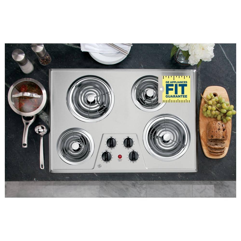 GE 30 in. Coil Electric Cooktop in Stainless Steel with 4 Elements ...