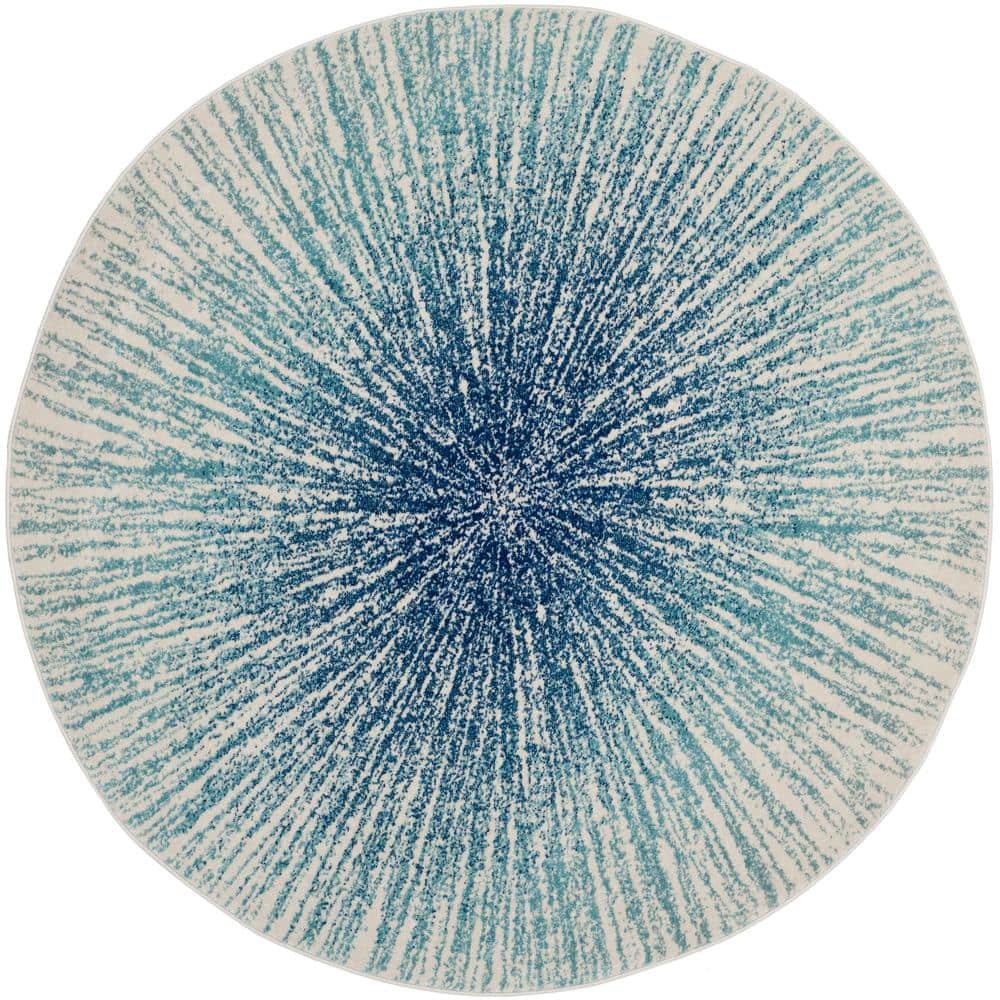 SAFAVIEH Evoke Royal/Ivory 5 ft. x 5 ft. Round Geometric Area Rug ...
