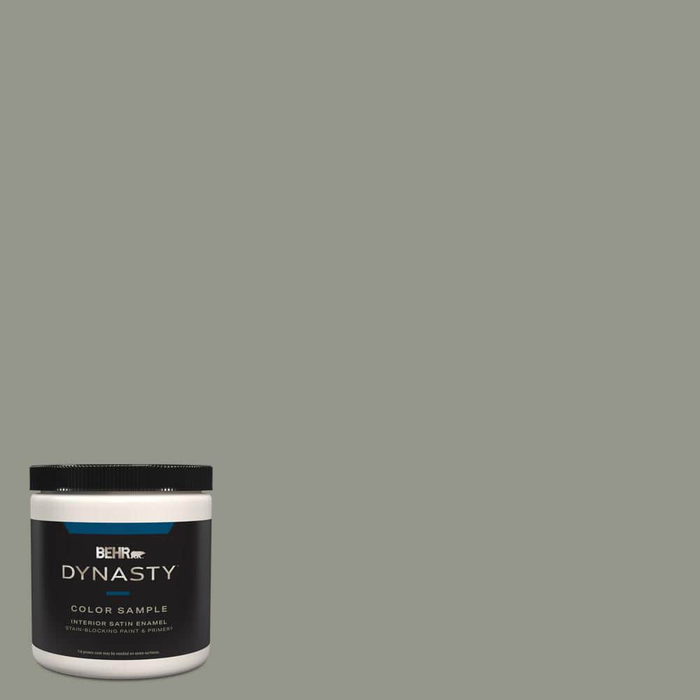 BEHR DYNASTY 8 oz. #ECC-36-1 Shady Willow Satin Enamel Stain-Blocking ...
