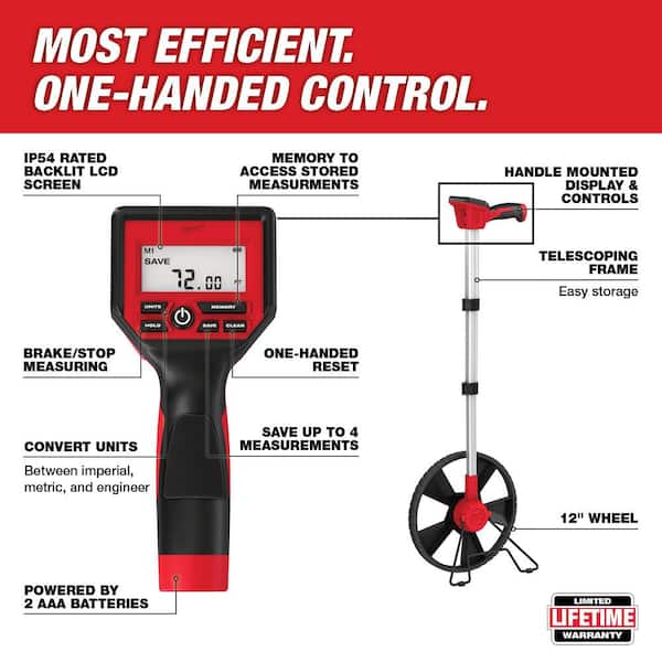 Milwaukee 6 in. Aluminum Measuring Wheel with 12 in. Digital Measuring ...