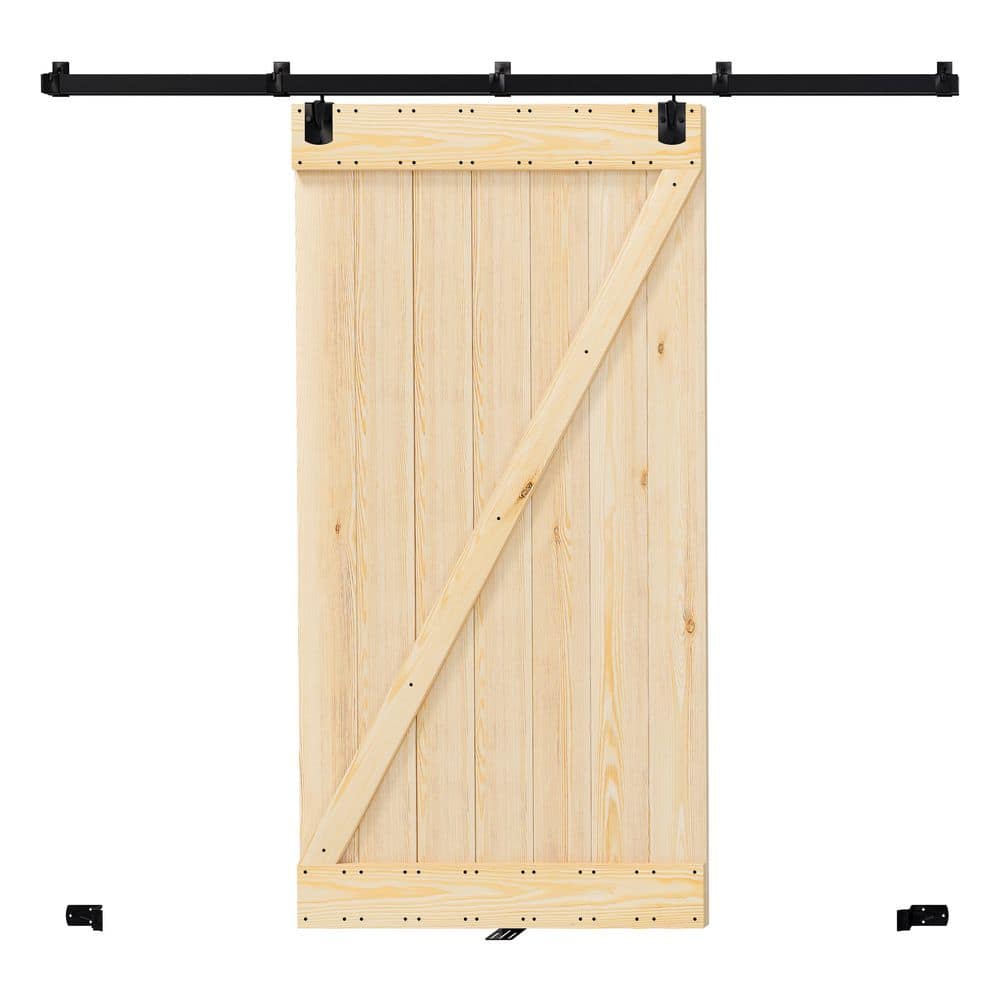 TENONER 42 in. x 84 in. Z-Shaped Solid Pine Wood Light Brown Primed ...