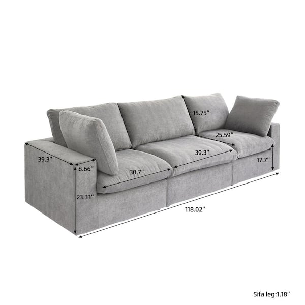 Magic Home 118 in. Square Arm 3-Piece Linen Modular Magic Home 118 in. Square Arm 3-Piece Linen Modular