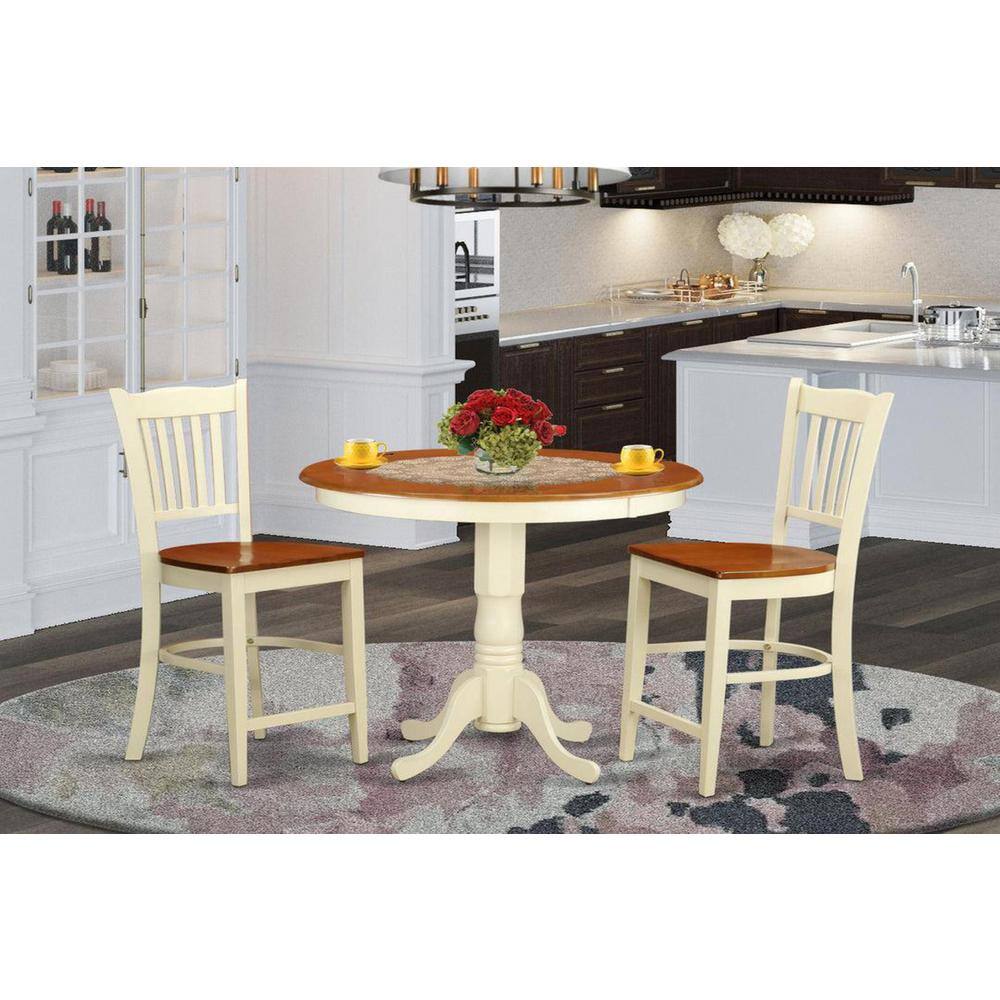 East West Furniture 3-Piece Buttermilk and Cherry Solid Wood Top ...