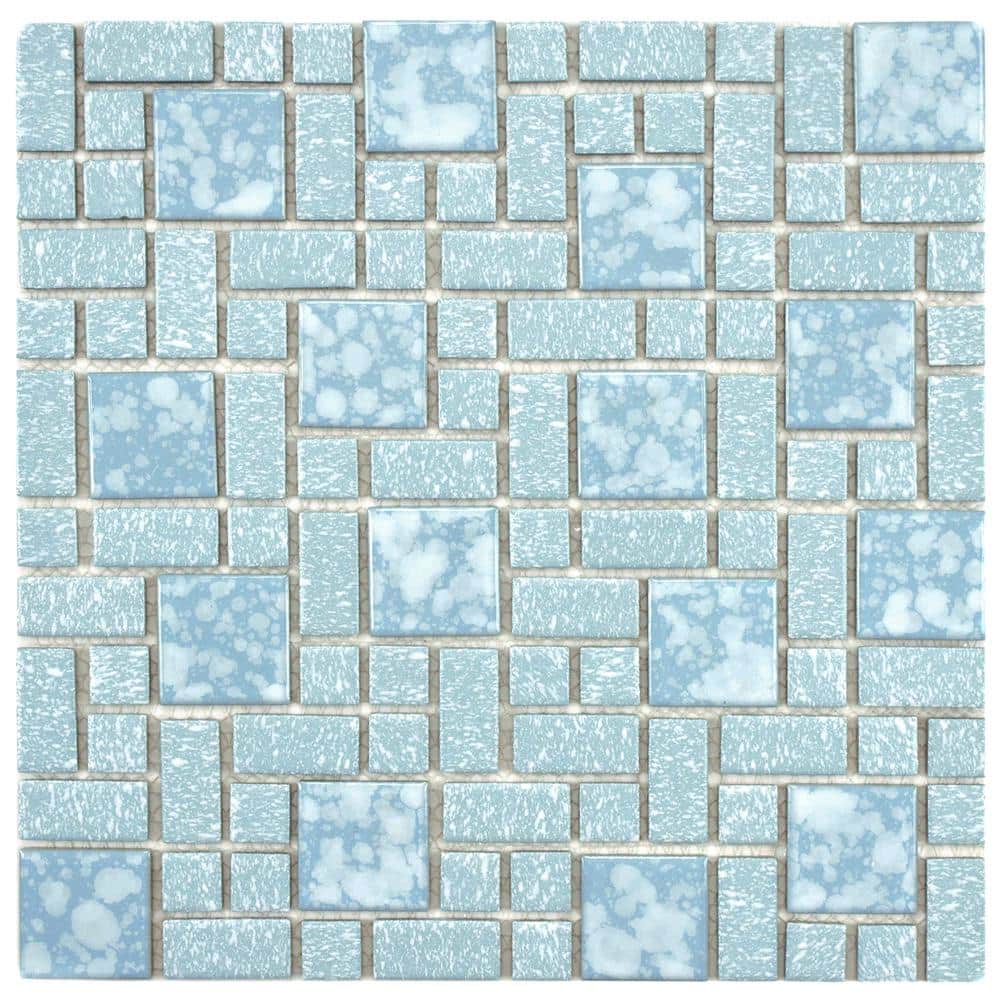 Merola Tile University Blue 11-3/4 in. x 11-3/4 in. Porcelain Mosaic ...