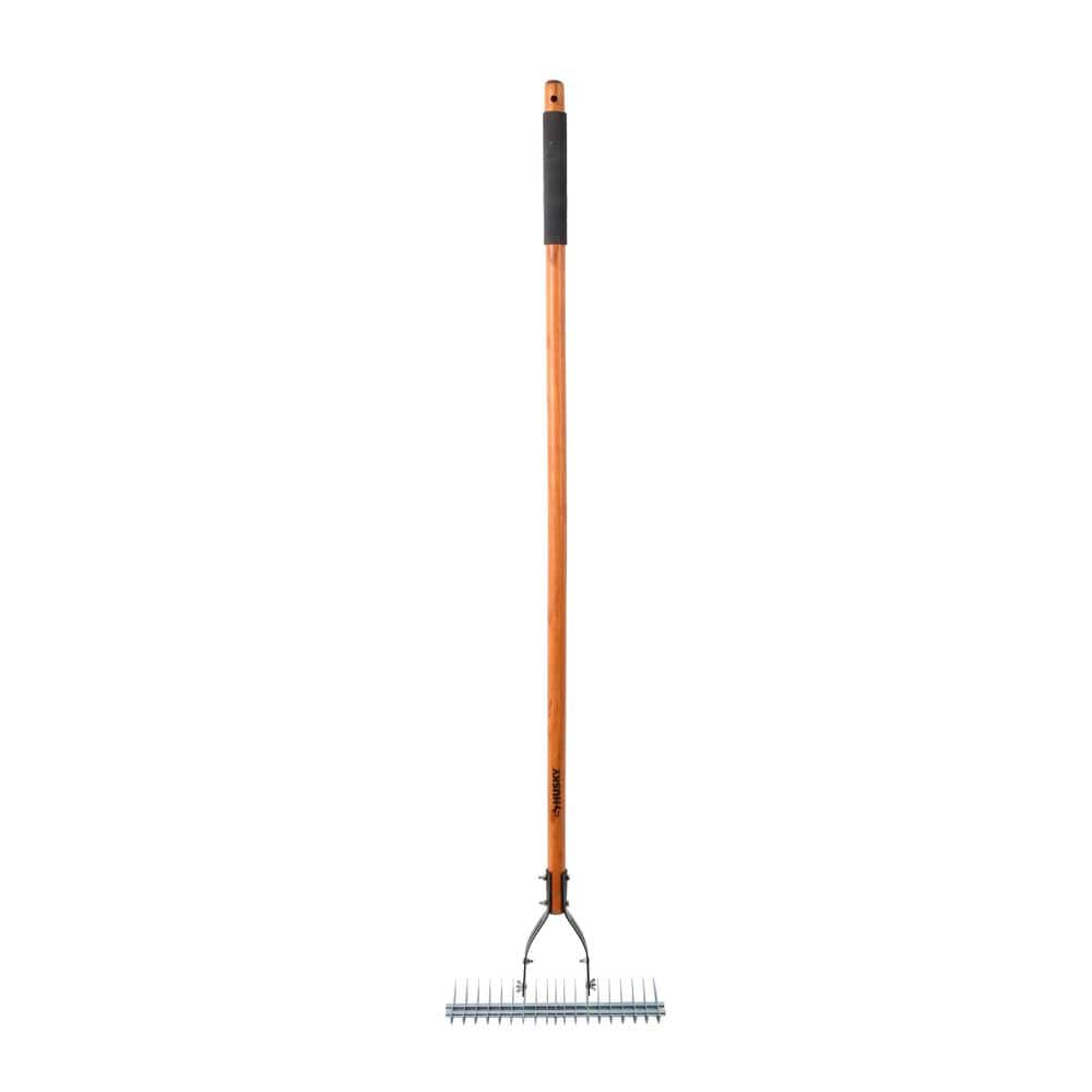 Husky 54 in. L Wood Handle Thatch Rake With Grip 618043 - The Home Depot