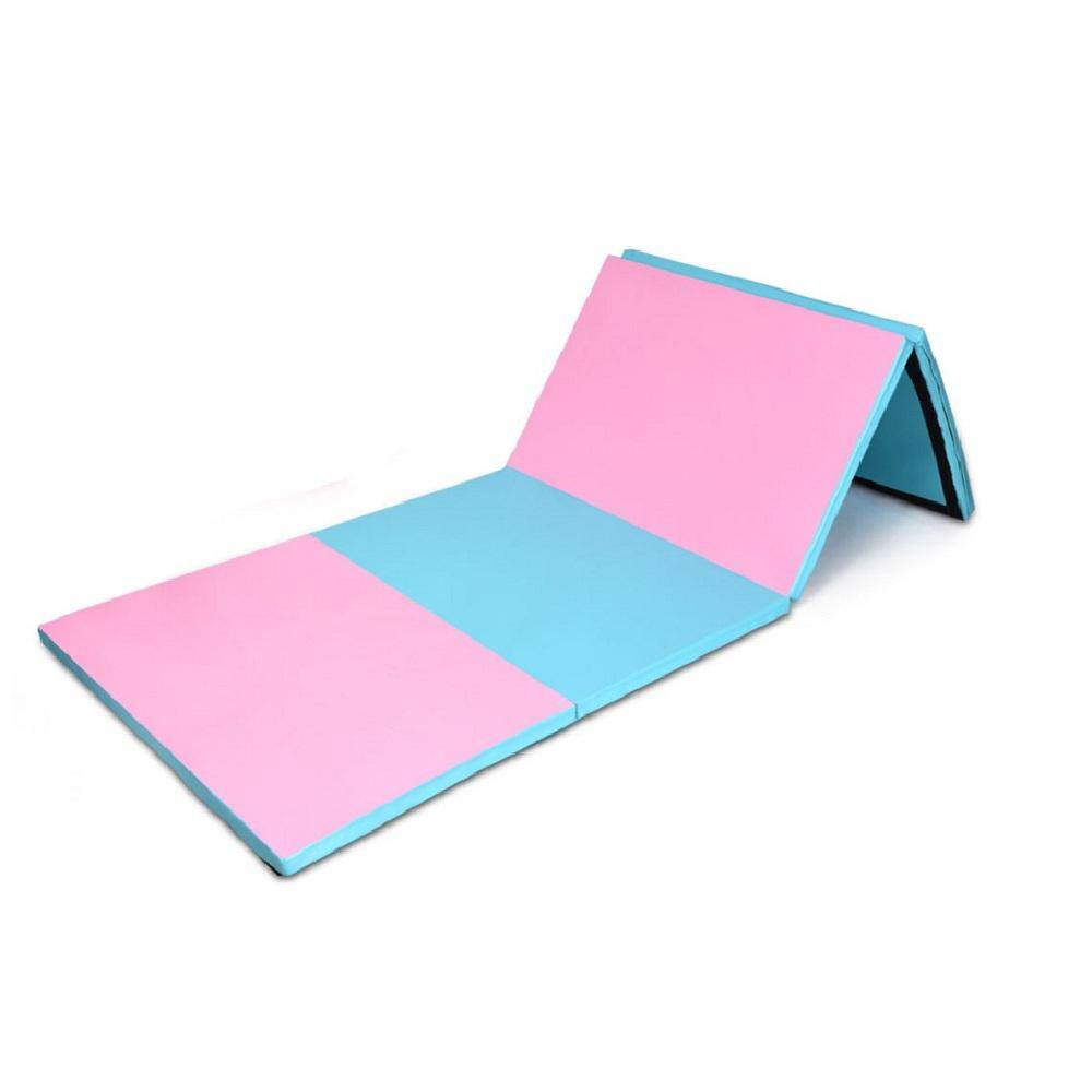 HONEY JOY Blue and Pink 8 ft. x 4 ft. x 2 in. Folding Gymnastics ...