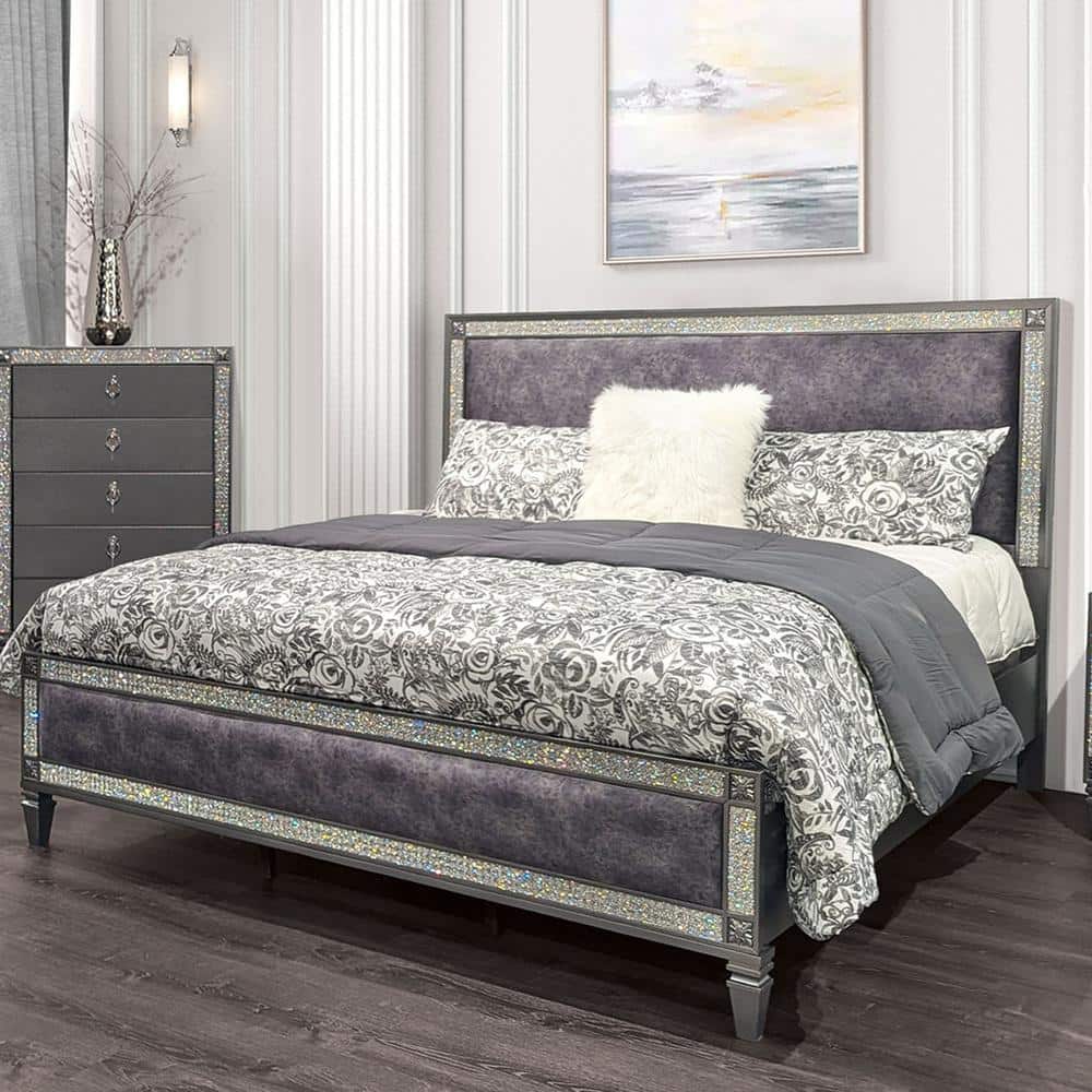 Furniture of America Augenst Gray Wood Frame Queen Panel Bed with ...