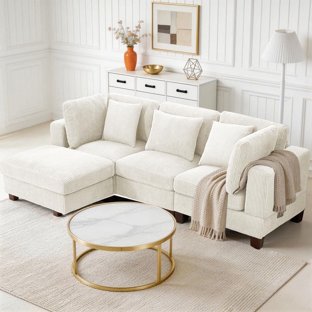 JEAREY 90 in. L-Shaped Square Arms 4-Piece Corduroy Modular Sectional ...