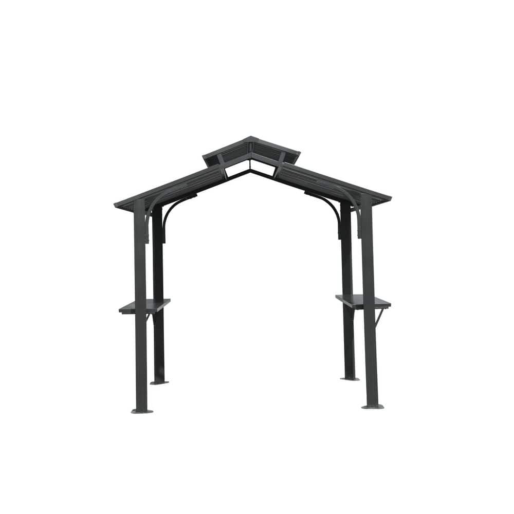 Clihome 8 ft. x 5 ft. Gray Metal Hardtop Grill Gazebo with Double Roof ...