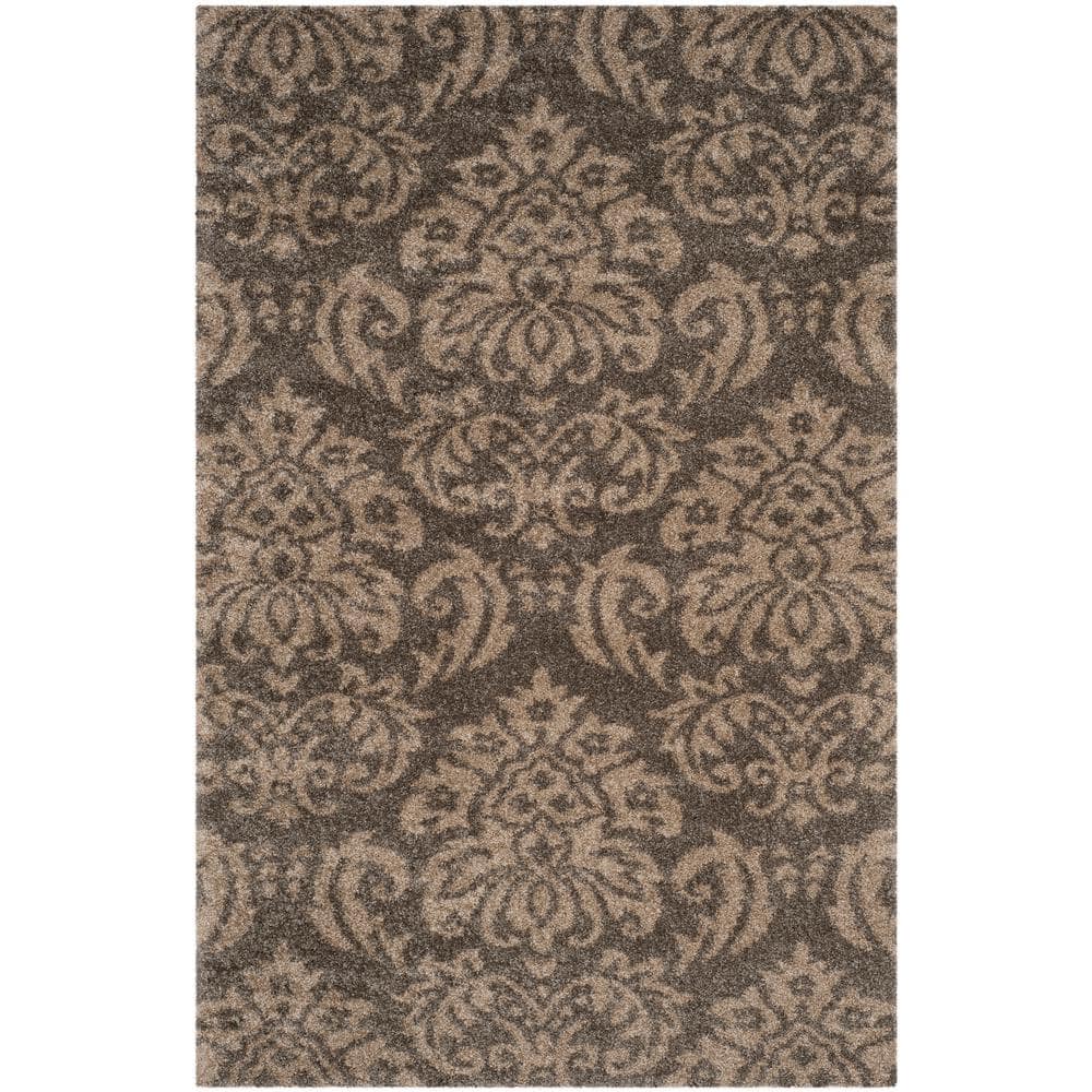SAFAVIEH Florida Shag Smoke/Beige 5 ft. x 8 ft. Floral Medallion Area ...