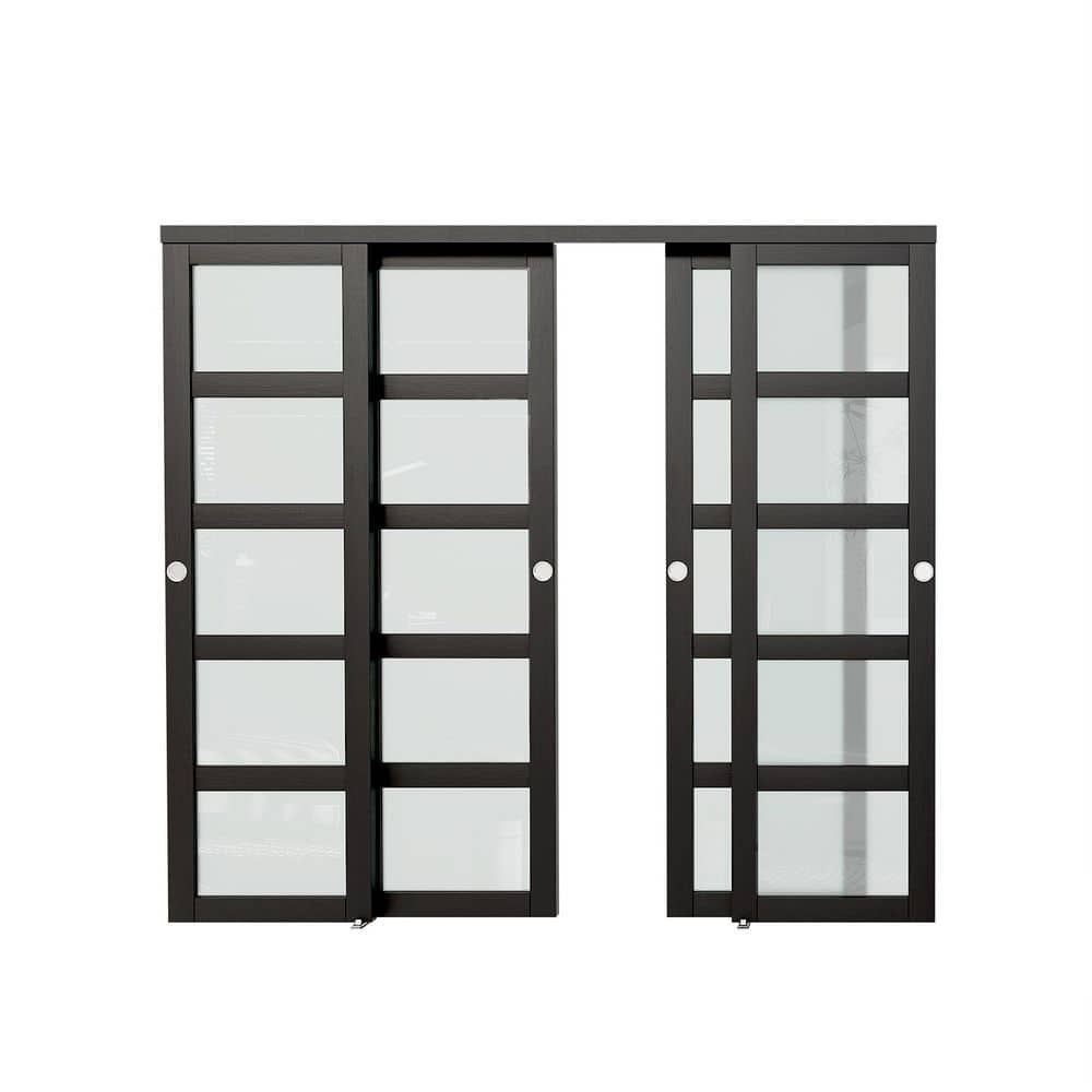 TENONER 96 in. x 80 in. MDF PVC Covering Black Double Slide 5-Lite ...