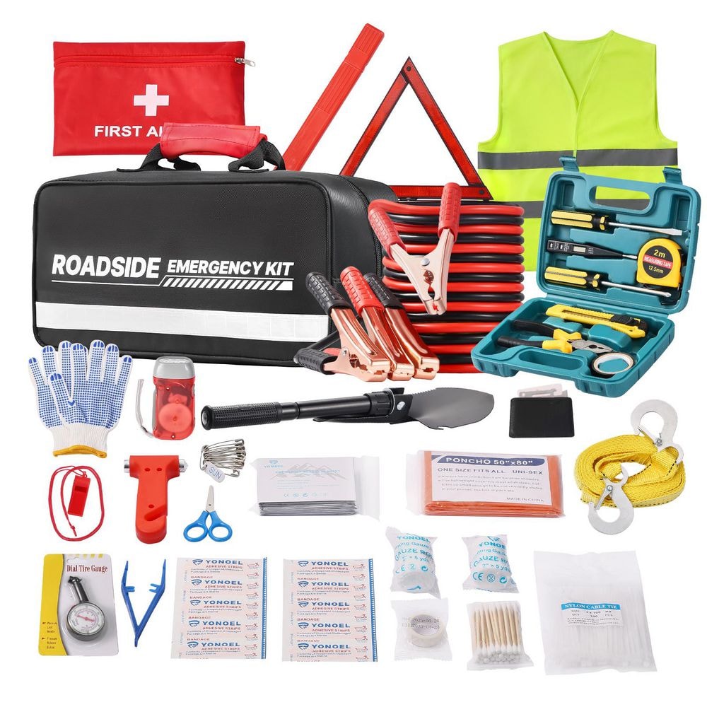 SKYSHALO 2-in-1 Car Emergency Kit with Jumper Cables, 31-Piece Road ...