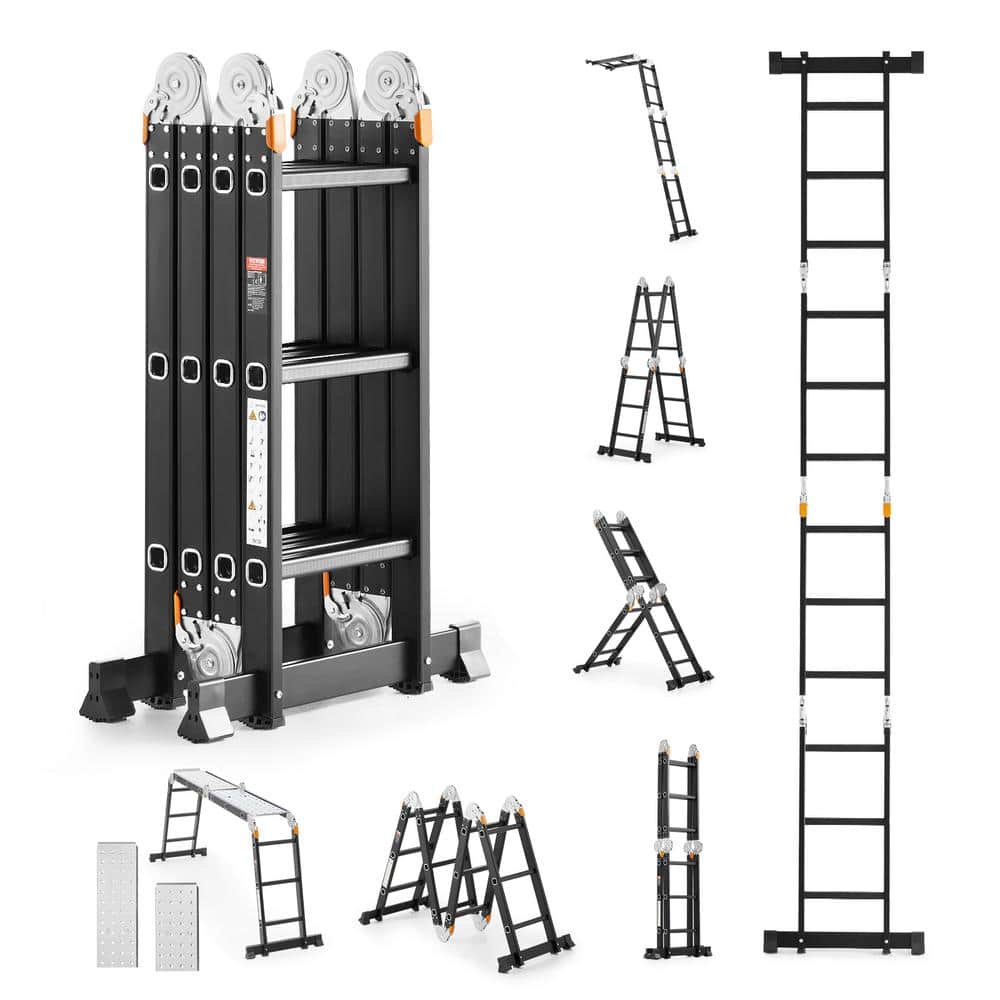 VEVOR 12 ft. Reach Folding Ladder Extension Ladder A Frame 3-Step with ...