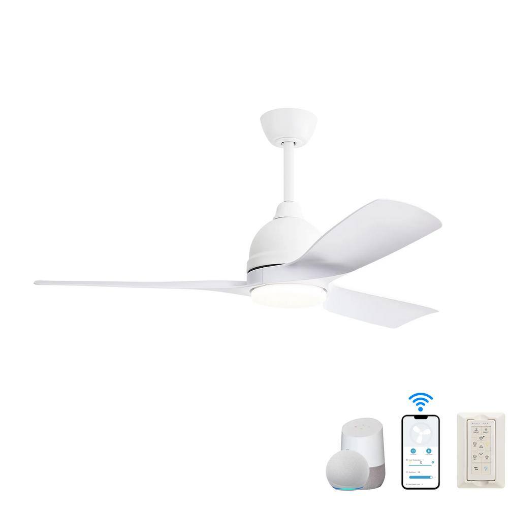 PUDO 54 in. Integrated LED Indoor White Ceiling Fan Lighting with Timer ...