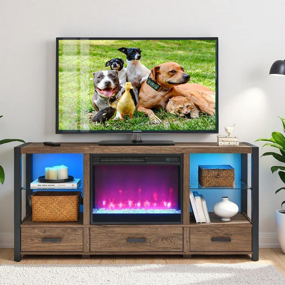 ToolCat 60 in. Freestanding TV Stand with 24 in. Electric Fireplace ...