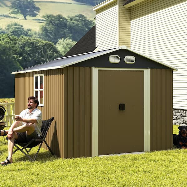 8 ft. W x 12 ft. D Outdoor Metal Storage Shed with Sturdy Frame ...