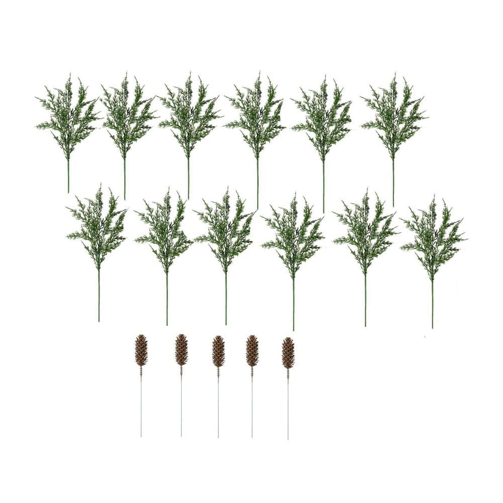 12 Pack 19 in. Green Artificial Norfolk Pine Branch with 5 PCS Big Pine ...