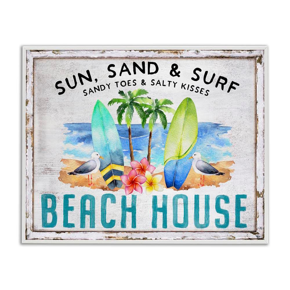 Stupell Industries Vintage Sun Sand and Surf by Creatif Belle White ...