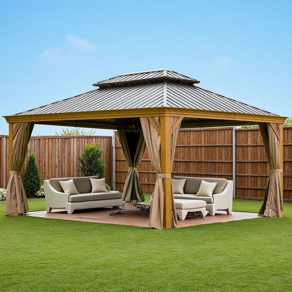 ToolCat 12 ft. x 16 ft. Yellow Brown Outdoor Aluminum Gazebo with ...