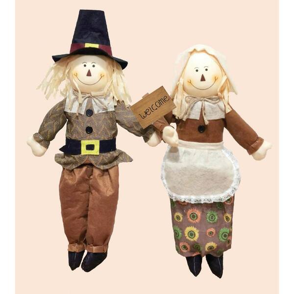 24 in. Sitting Boy And Girl Pilgrim Holding a Welcome Sign 2277 - The ...