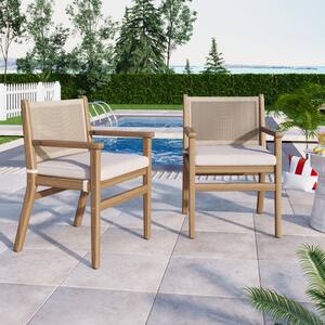 Acacia Wood Outdoor Patio Dining Chairs, Armchairs with Rope Design ...