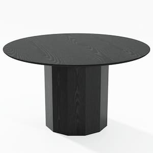 Dovelina Montauk Black Wood 52 in. Round Cross Legs Dining Table ...