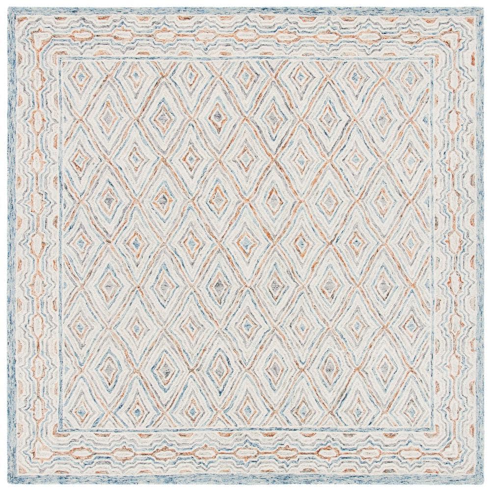 SAFAVIEH Capri Blue/Rust 7 ft. x 7 ft. Border Diamond Square Area Rug ...