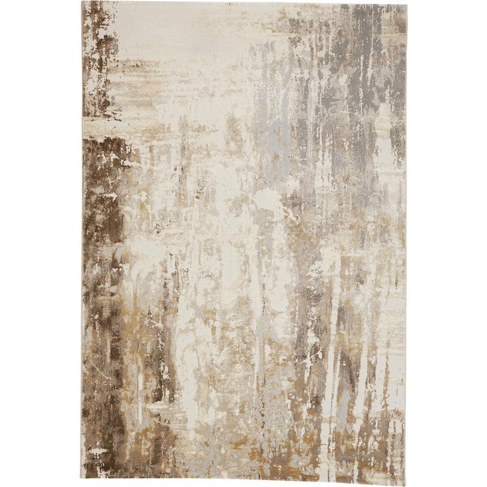 HomeRoots Tan and Ivory Abstract 9 ft. x 12 ft. Area Rug 2000514722 ...