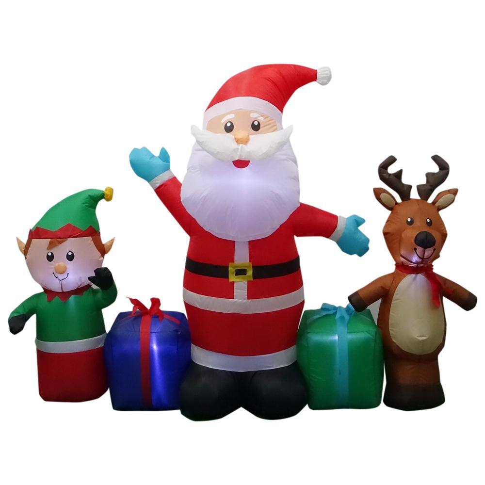 Home Accents Holiday 5 ft. Pre-lit Inflatable Santa, Reindeer and Elf ...