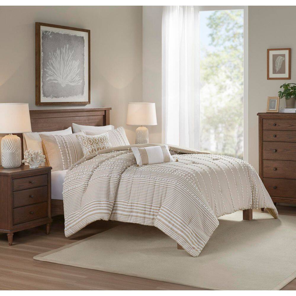 Anslee 3-Piece Taupe Cotton King Yarn Dyed Comforter Set HH10-1690 ...