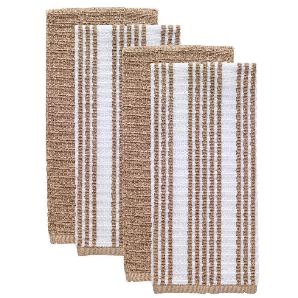 RITZ T-fal Sand Solid and Stripe Cotton Waffle Terry Kitchen Towel (Set ...