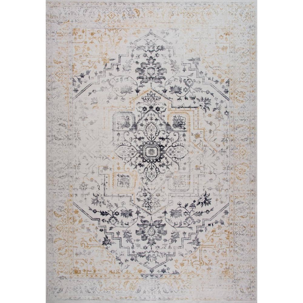 Rug Branch Vintage Traditional Distressed Cream Gold 7 ft. x 10 ft ...