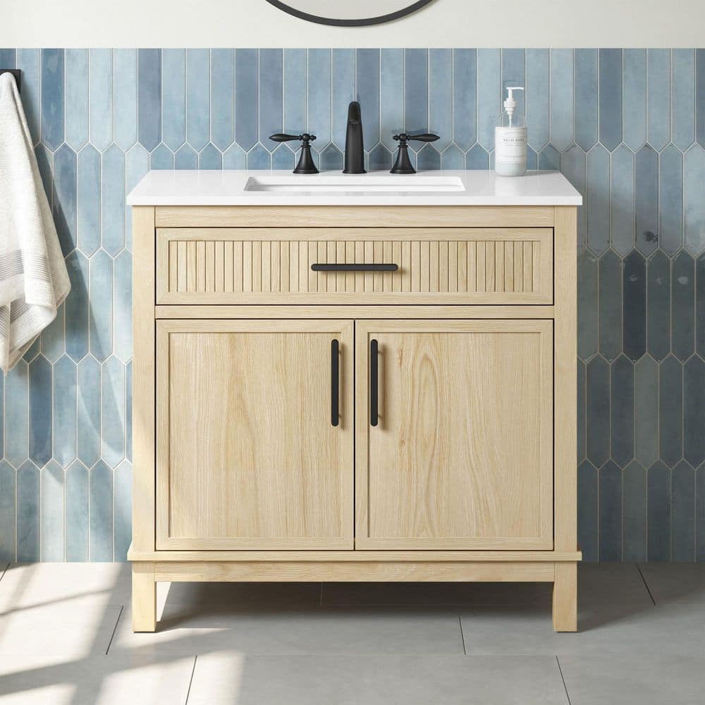 Glacier Bay Riley 36 in. Single Sink Freestanding Light Birch Bath ...