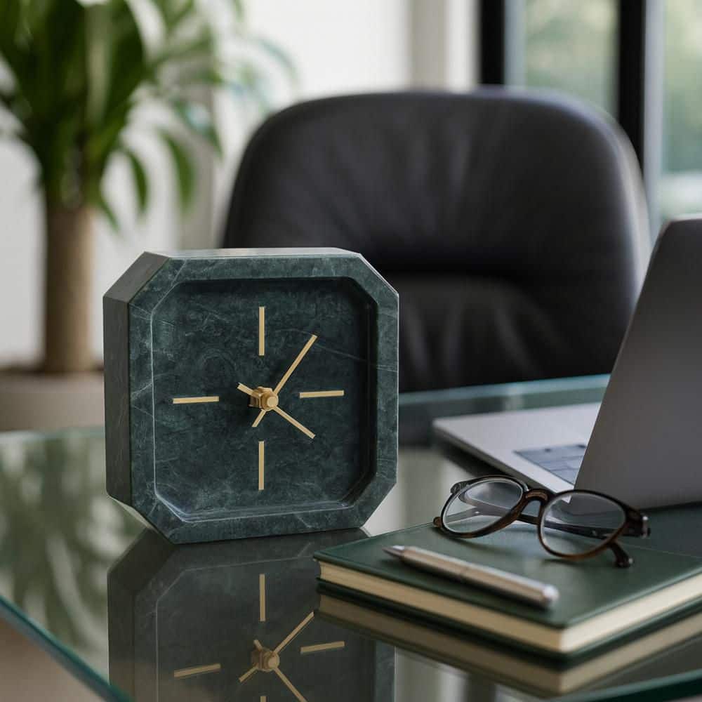 Liv & Skye Green Marble 6 in. H Octagon Table Clock 21234-04 - The Home ...